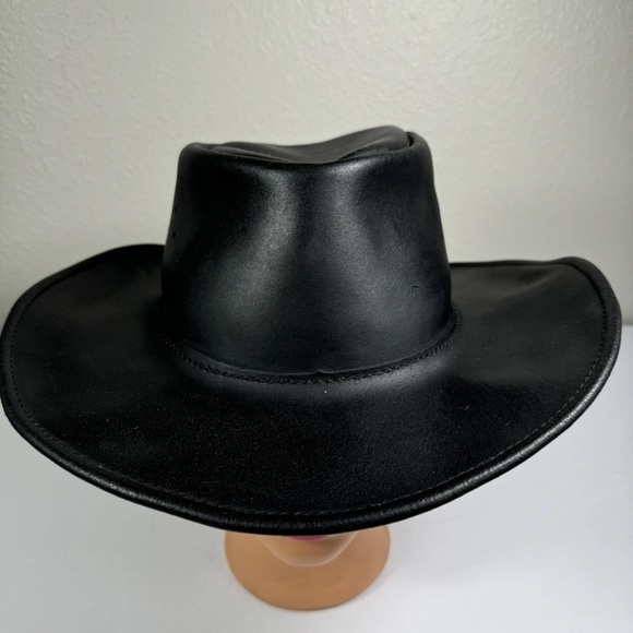 Accessories | Real Leather Hat Cowboy Classic Western Outback Hat Black ...